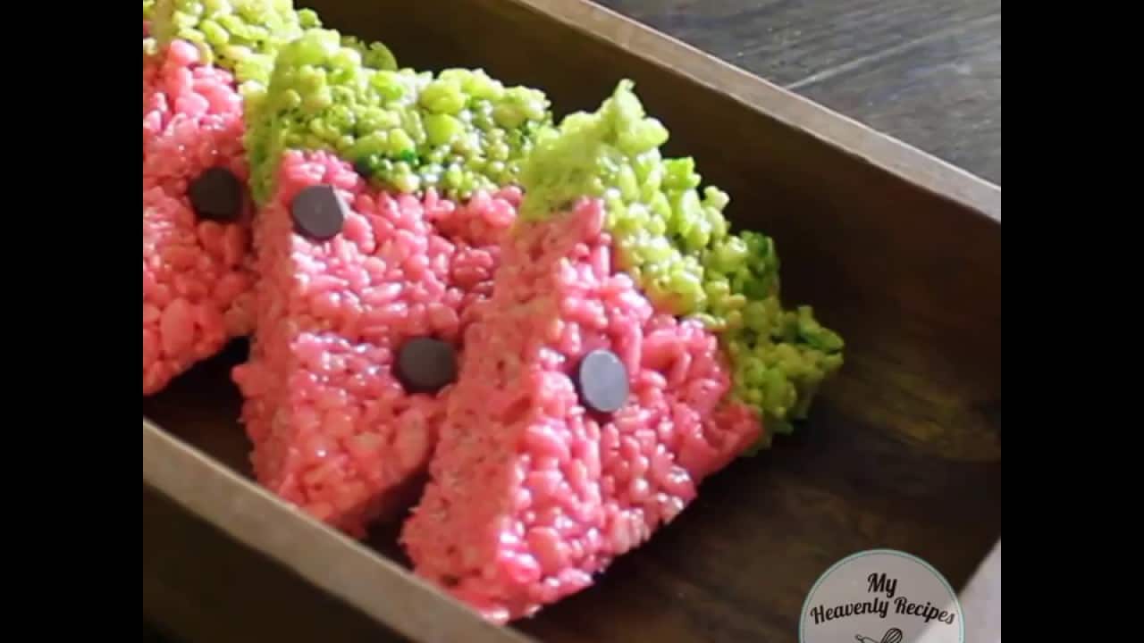 Watermelon Rice Krispies Treats + Video - My Heavenly Recipes