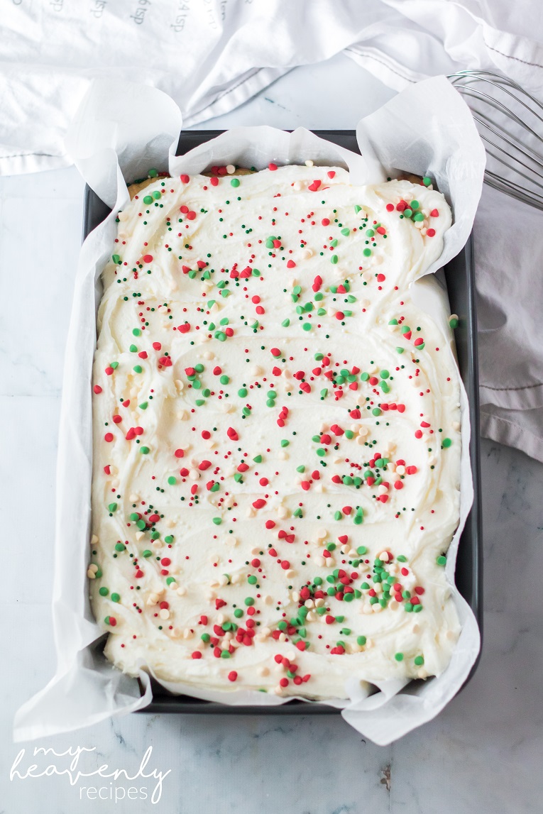 Frosted Sugar Cookie Bars for Christmas - My Heavenly Recipes