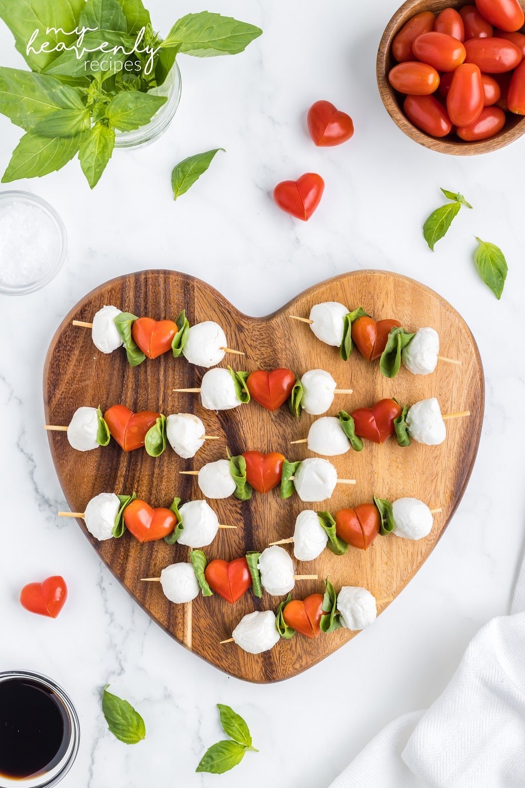 Heart Caprese Skewers for Valentine's Day - My Heavenly Recipes